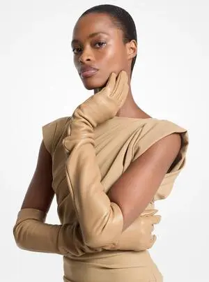 Michael Kors Leather Opera Gloves In Size By - Natural