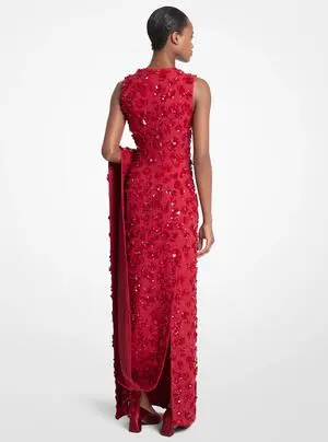 Michael Kors Hand-embroidered Floral Double Crepe Sablé Gown