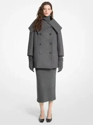 Michael Kors Wool Melton Portrait Collar Peacoat In Size By - Grey