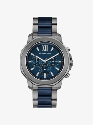 Michael Kors Oversized Prescott Gunmetal And Ceramic Watch In By - Grey