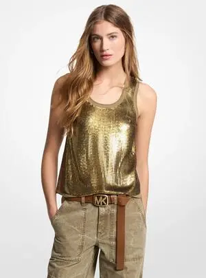 Michael Kors Sequined Georgette Tank Top In Size By