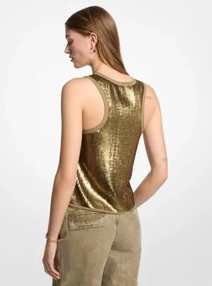 Michael Kors Sequined Georgette Tank Top In Size By