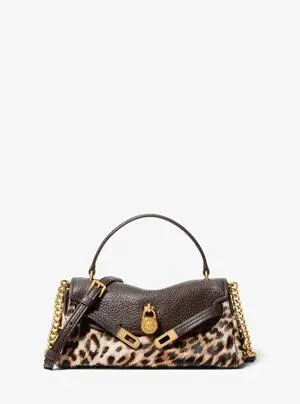 Michael Kors Hamilton Moderne Extra-small Leather And Leopard Print Calf Hair Slouchy Crossbody Bag - Brown