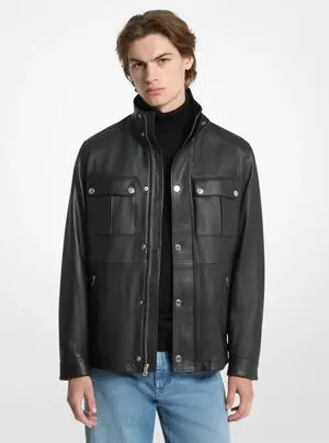 Michael Kors Leather Utility Jacket In Size By