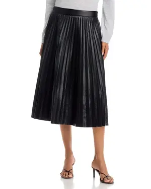 T Tahari Faux Leather Pleated Midi Skirt
