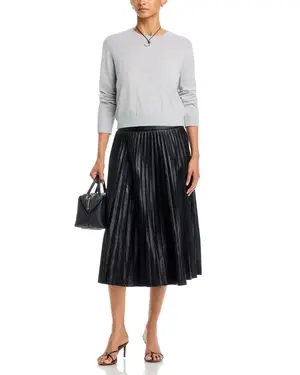 T Tahari Faux Leather Pleated Midi Skirt