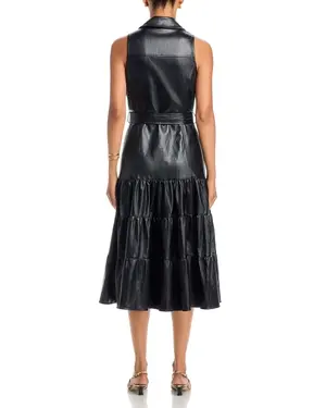 T Tahari Faux Leather Collared Midi Dress