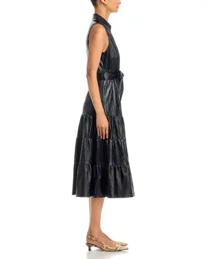 T Tahari Faux Leather Collared Midi Dress