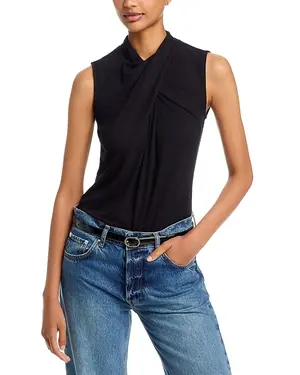 T Tahari Sleeveless Asymmetrical Draped Neck Top Black