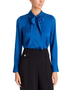 Elie Tahari Solana Silk Stretch Blouse - Blue Dream