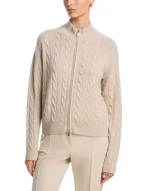 Eleventy Double Zipper Cable Knit Cashmere Sweater - Sand