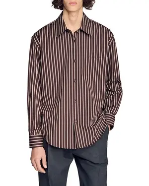 Sandro Flared Fit Stripe Cotton Shirt - Chocolat