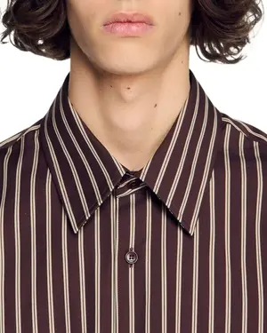 Sandro Flared Fit Stripe Cotton Shirt - Chocolat