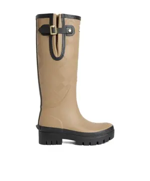 Barbour Tall Rubber Embossed Check Buckled Boots