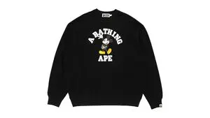 A BATHING APE X Disney Mickey Mouse College Relaxed Fit Crewneck Sweatshirt