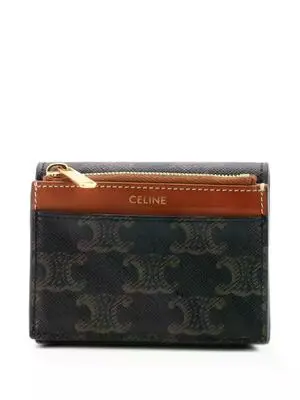 Celine Triomphe Wallet With Coin Purse Triomphe Coated Canvas Compact Small Wallets - Brown