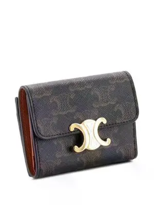 Celine Triomphe Wallet With Coin Purse Triomphe Coated Canvas Compact Small Wallets