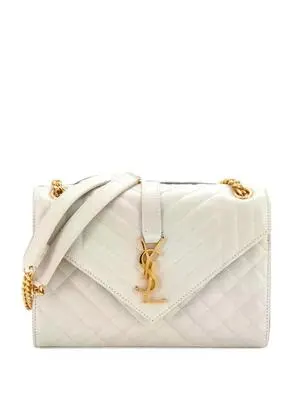 Saint Laurent Classic Monogram Envelope Satchel Mixed Matelasse Leather Medium Shoulder Bag - White