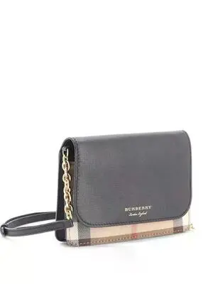 Burberry Hampshire Wallet On Chain Leather And House Check Canvas Crossbody Bag - Black