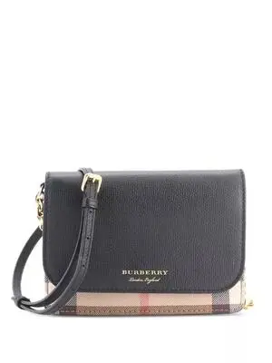 Burberry Hampshire Wallet On Chain Leather And House Check Canvas Crossbody Bag - Black