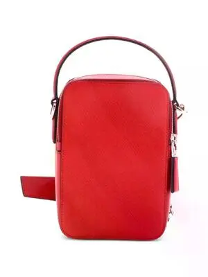Prada Brique Vertical Saffiano Leather Small Crossbody Bag - Red