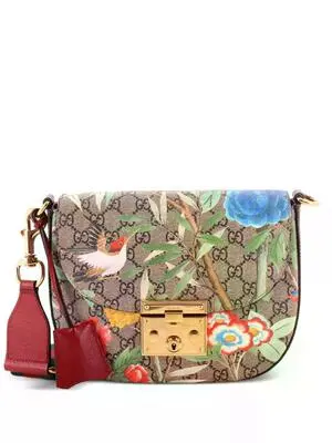 Gucci Padlock Saddle Bag In Tian Print Gg Coated Canvas - Brown