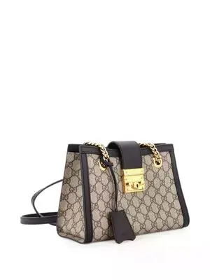 Gucci Padlock Chain Tote Gg Coated Canvas With Leather Small Shoulder Bag