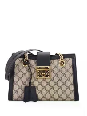 Gucci Gucci Padlock Chain Tote GG Coated Canvas With Leather Small Shoulder Bag Black
