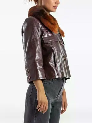 Chloé Fur-collar Glossy Leather Jacket