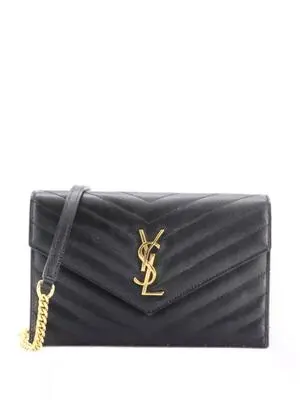 Saint Laurent Classic Monogram Wallet On Chain Matelasse Chevron Leather Small Crossbody Bag Black