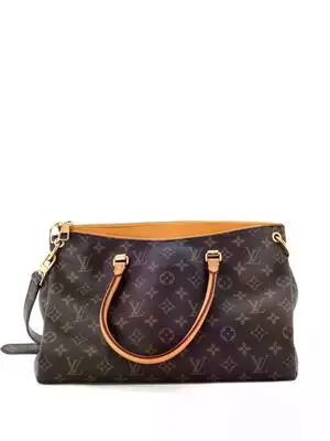 LOUIS VUITTON Monogram Canvas Pallas Tote With Leather Shoulder Bag - Orange