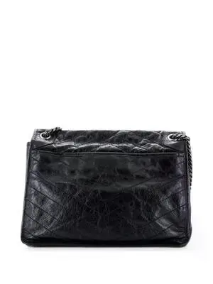 Saint Laurent Niki Chain Flap Bag Matelasse Chevron Leather Large Shoulder Bag - Black