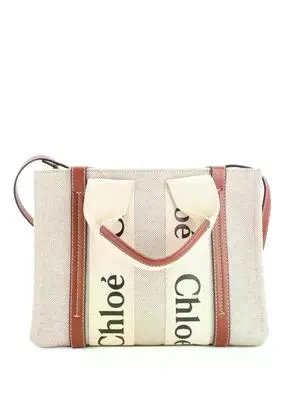 Chloé Woody Convertible Canvas With Leather Small Tote Bag - Brown