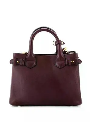 Burberry Banner Leather And House Check Canvas Small Tote Bag - Purple