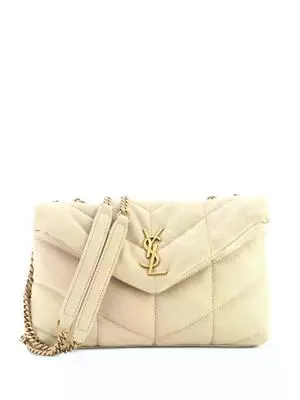 Saint Laurent Loulou Puffer Quilted Canvas Mini Shoulder Bag - Neutrals