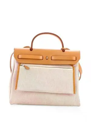 HERMÈS Herbag Zip Relief Brides De Gala Toile And Leather 31 Shoulder Bag