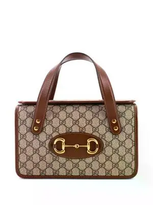 Gucci Horsebit 1955 Boston Bag Gg Coated Canvas Small Satchel - Brown