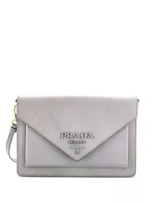 Prada Monochrome Envelope Saffiano With City Calf Mini Crossbody Bag - Grey