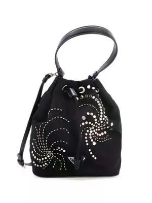 Prada Top Handle Bead Embellished Re-nylon Mini Bucket Bag