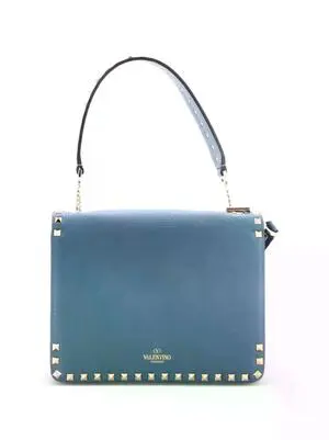 Valentino Garavani Rockstud Flip Lock Flap Top Handle Leather Shoulder Bag - Blue