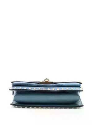 Valentino Garavani Rockstud Flip Lock Flap Top Handle Leather Shoulder Bag - Blue