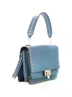 Valentino Garavani Rockstud Flip Lock Flap Top Handle Leather Shoulder Bag - Blue