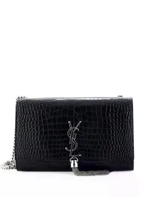Saint Laurent Classic Monogram Tassel Crocodile Embossed Leather Medium Crossbody Bag