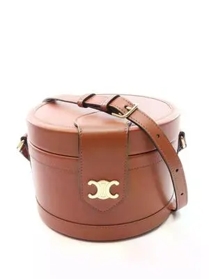 Celine 2010-2026 Medium Calfskin Triomphe Tambour Crossbody Bag - Brown