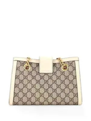 Gucci Padlock Chain Tote Gg Coated Canvas With Leather Small Shoulder Bag - White