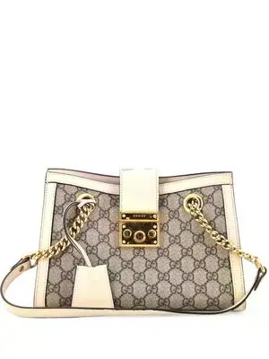 Gucci Padlock Chain Tote Gg Coated Canvas With Leather Small Shoulder Bag - White