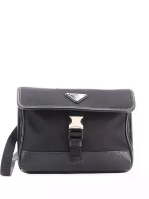 Prada Buckle Flap Re-nylon And Leather Small Crossbody Bag