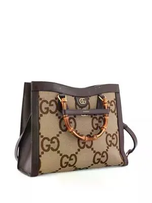 Gucci Diana Nm Jumbo Gg Canvas Medium Tote Bag With Bamboo Handle - Brown