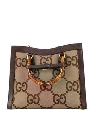 Gucci Diana Nm Jumbo Gg Canvas Medium Tote Bag With Bamboo Handle - Brown