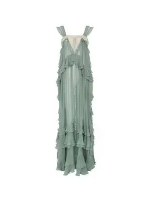 Chloé Ruffled Lace-insert Maxi Dress